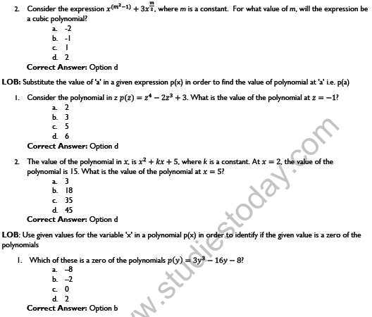 CBSE Class 9 Mathematics Polynomials Worksheet Set D